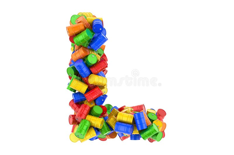 Letter L from Colored Steel Barrels, 3D Rendering Stock Illustration ...