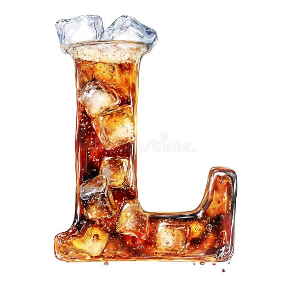 Letter L Shaped Cola Drink with Ice Cubes Stock Illustration ...