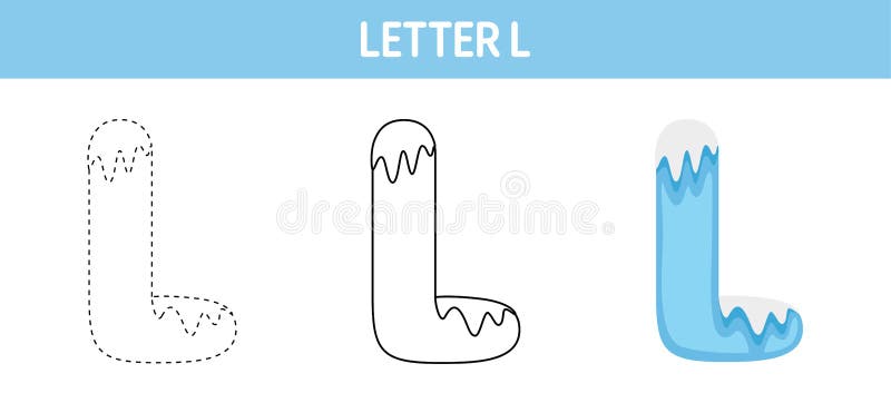 Letter L Snow Tracing and Coloring Worksheet for Kids Stock Vector ...
