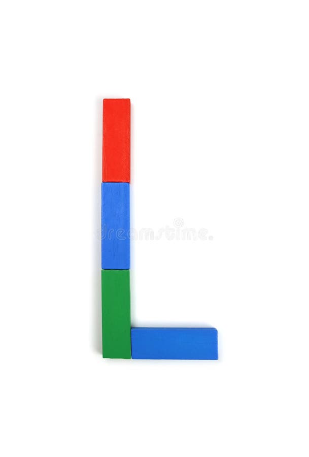 Letter L Written with Colored Wooden Blocks Isolated on White Stock ...