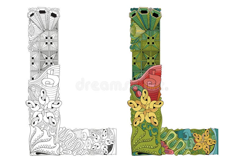Letter L Zentangle for Coloring. Vector Decorative Object Stock Vector ...
