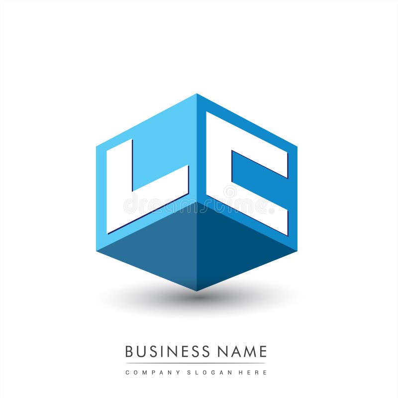 Letter LC Logo in Hexagon Shape and Blue Background, Cube Logo with ...