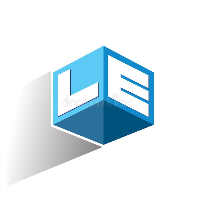 Letter LE Logo in Hexagon Shape and Blue Background, Cube Logo with ...