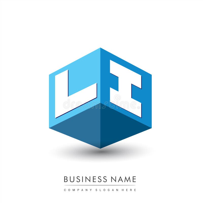 Letter LI Logo in Hexagon Shape and Blue Background, Cube Logo with ...