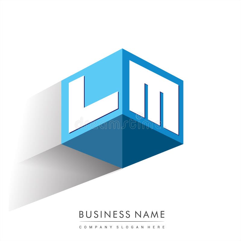 Letter LM Logo In Hexagon Shape And Blue Background, Cube Logo With ...