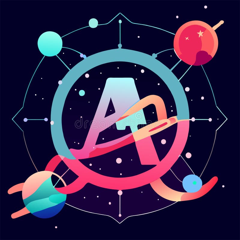 Letter a Logo in the Form of a Circle with Planets and Stars on the ...