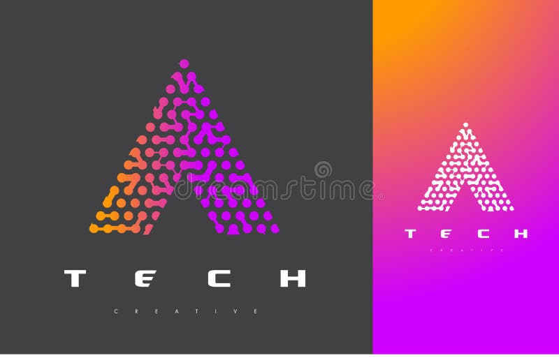 A Letter Logo Technology. Connected Dots Letter Design Vector. Stock ...