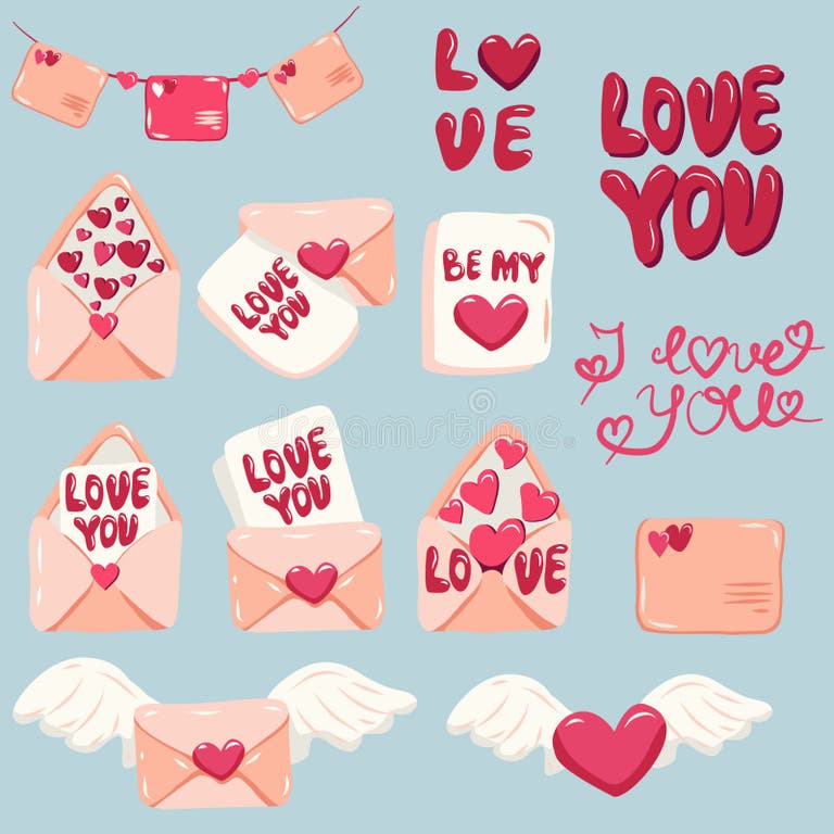Valentine S Day Love Letters and Romantic Illustrations Stock Vector ...