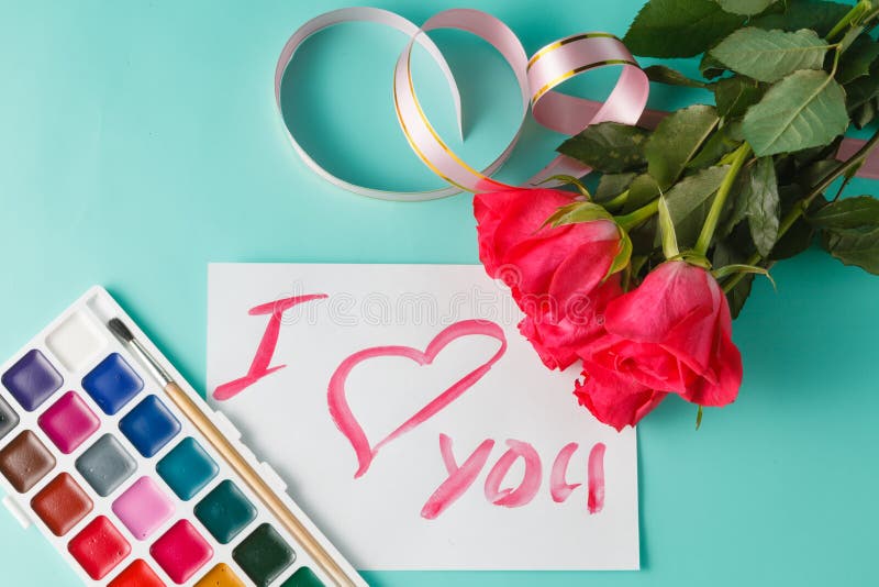 Letter with Love Note, Red Rose with Hearts Stock Photo - Image of copy ...