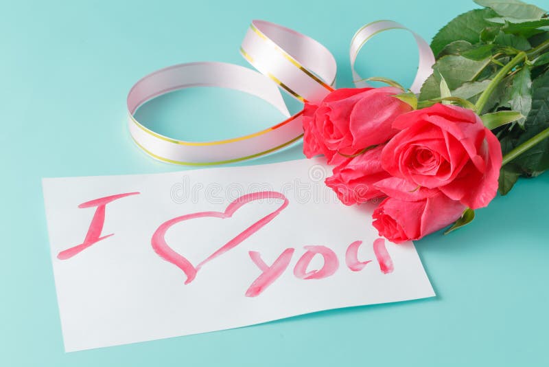 Letter with Love Note, Red Rose with Hearts Stock Image - Image of ...