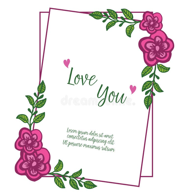 Letter Love You With Green Leaves And Flower Frame Background Vector