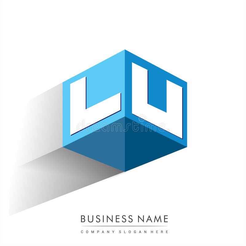 Letter LU Logo in Hexagon Shape and Blue Background, Cube Logo with ...