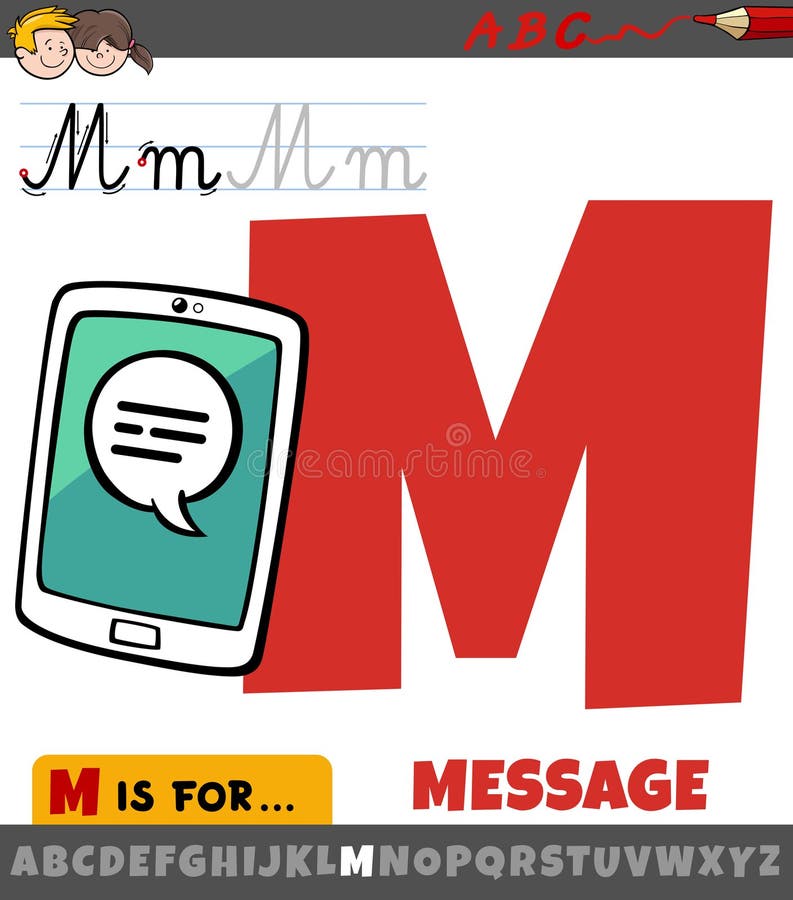 Letter M from Alphabet with Cartoon Message Phrase Stock Vector ...