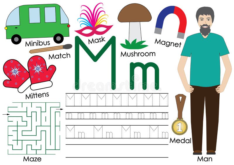 Letter M. Alphabet. English Language. Writing Practice. Stock Vector ...