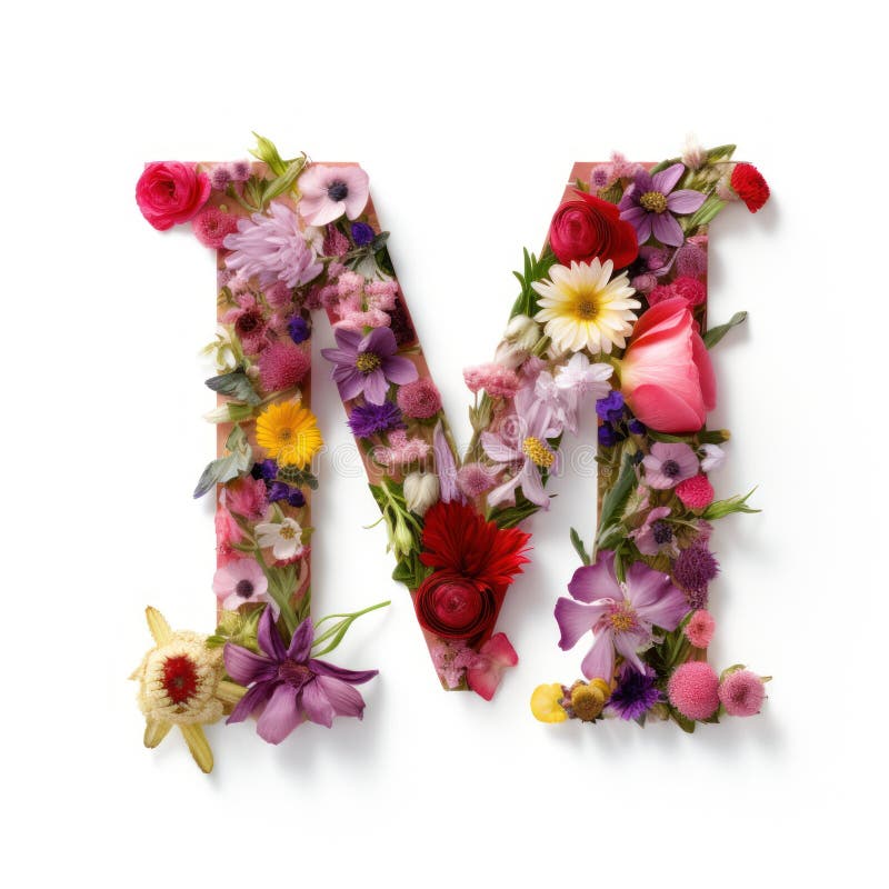 Letter M of Alphabet Made of Flowers, Isolated on White Background ...