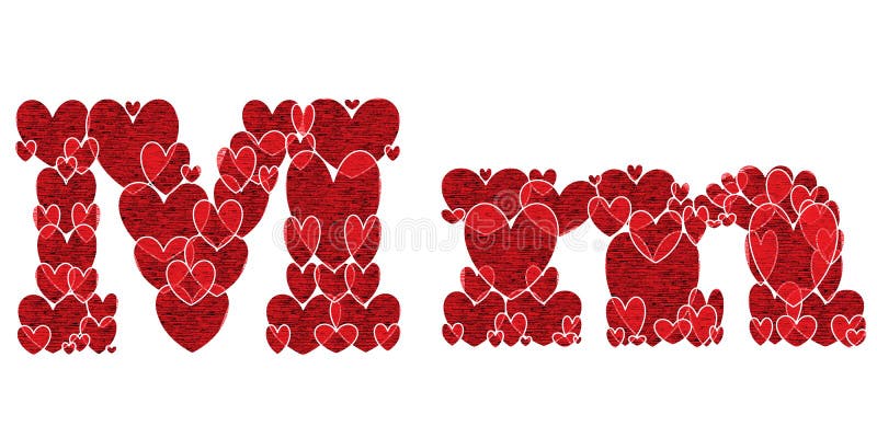 Letter M of Alphabet Made from Hearts Stock Illustration - Illustration ...