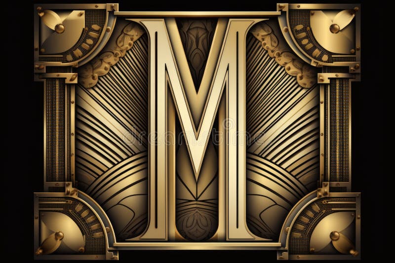 Letter M, Art Deco Style, on White Background Stock Illustration ...
