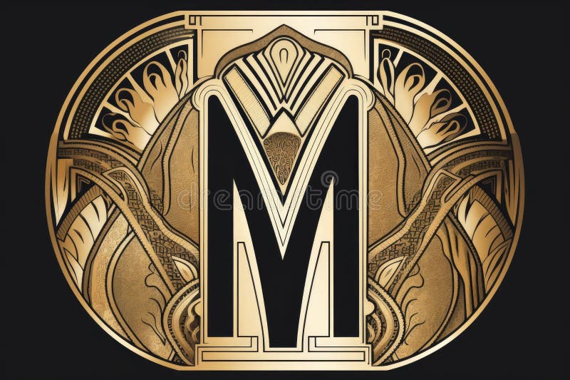 Letter M, Art Deco Style, on White Background Stock Illustration ...