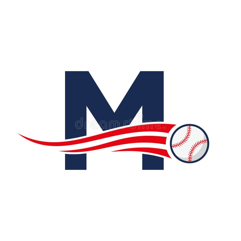 Letter M Baseball Logo Concept with Moving Baseball Icon Vector ...
