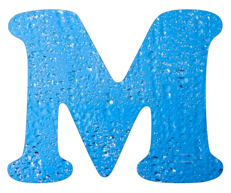 Letter M, Blue Water Drops - White Background Stock Image - Image of ...