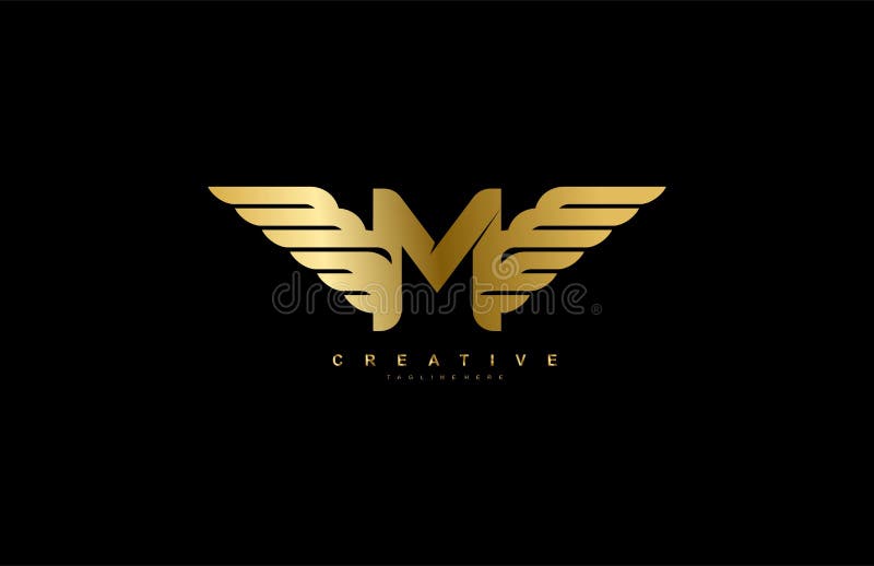 Letter M Bold Strong Wings Shape Gold Logo Stock Vector - Illustration ...