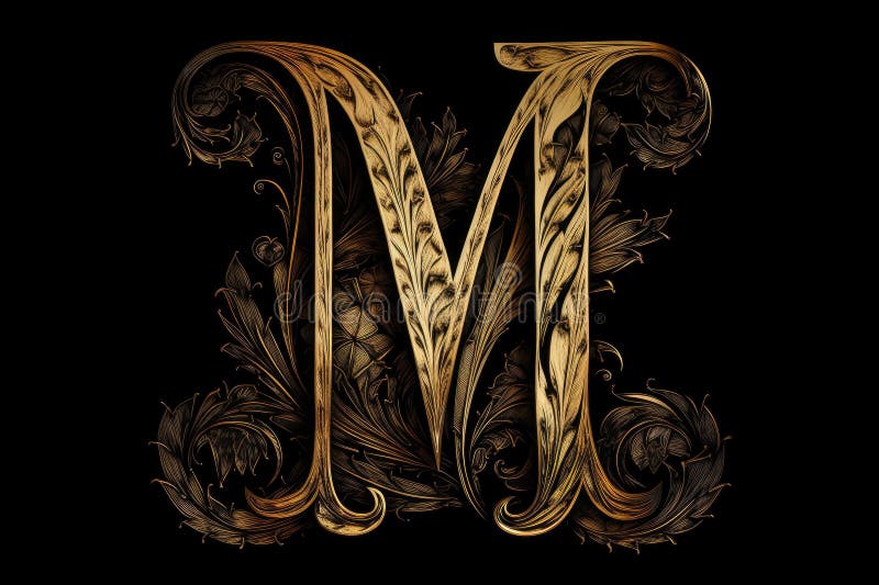 Letter M, Calligraphic Style, on Black Background Stock Image - Image ...
