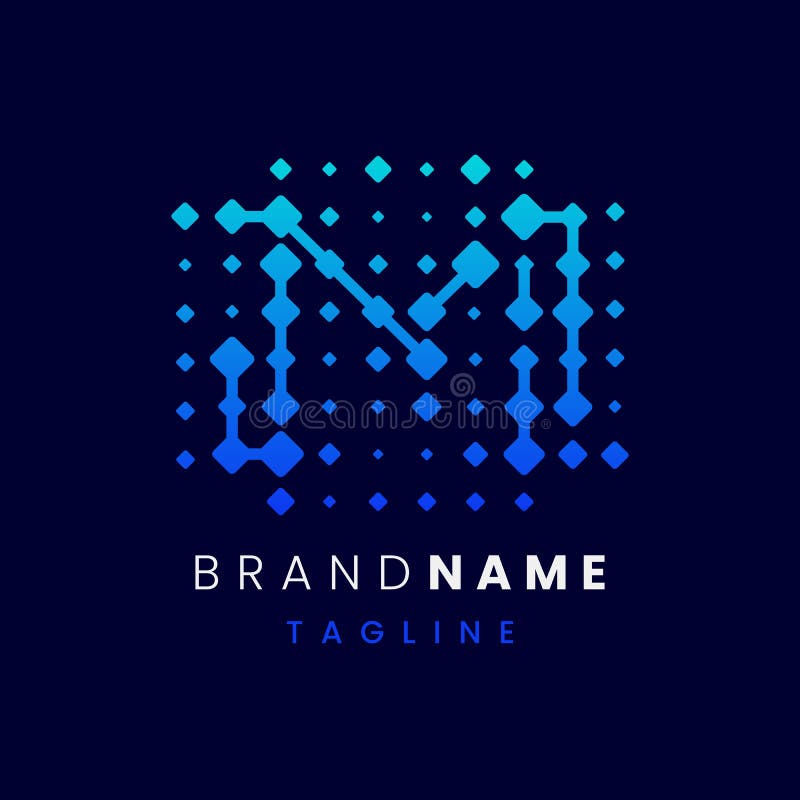 Letter M Connected Dots Technology Logo Design Stock Vector ...