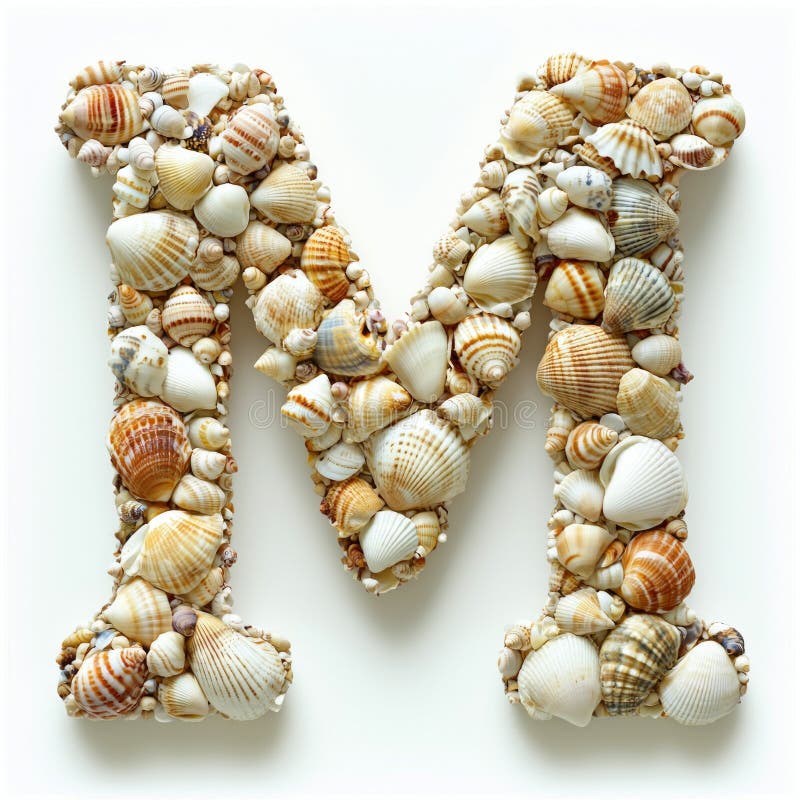 Letter M Crafted Array Seashells Displayed Clean White Background ...