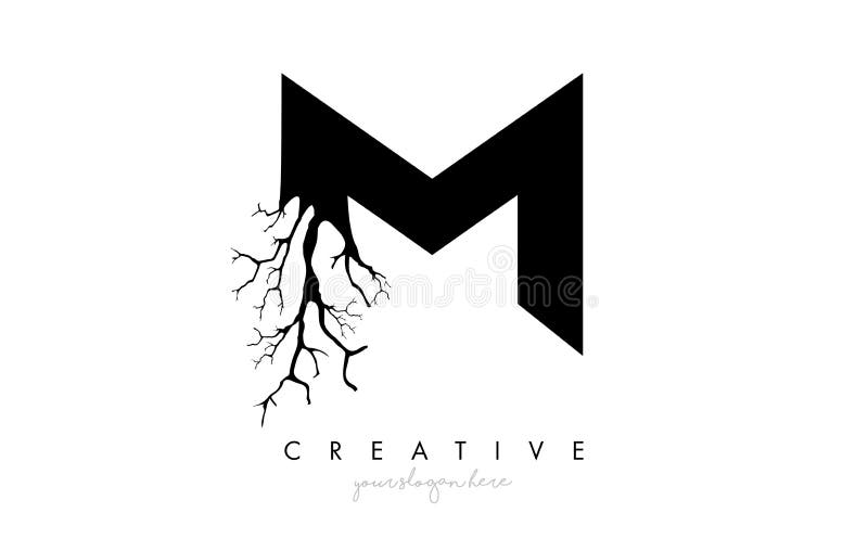 Letter M Design Logo with Creative Tree Branch. M Letter Tree Icon Logo ...