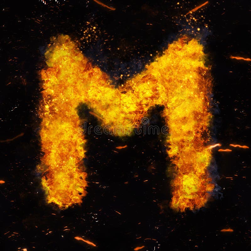 Letter M Flame Explosion Shape with Embers and Sparks Stock ...
