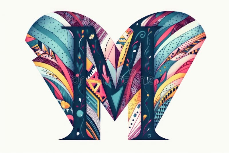 Letter M, Geometric Patterns Style, on White Background Stock ...