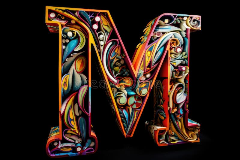Letter M, Graffiti Style, on Black Background Stock Illustration ...