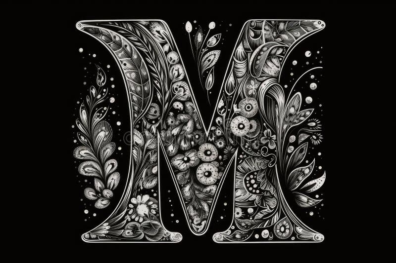 Letter M, Hand-drawn Doodle Style, on Black Background Stock Photo ...