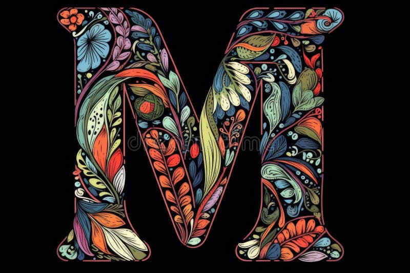 Letter M, Hand-drawn Doodle Style, on Black Background Stock Photo ...