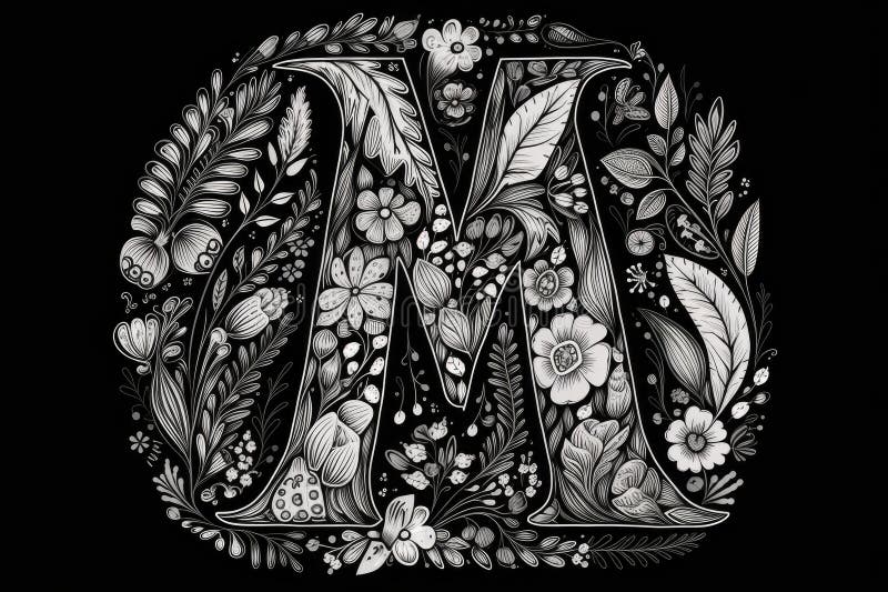 Letter M, Hand-drawn Doodle Style, on Black Background Stock Image ...
