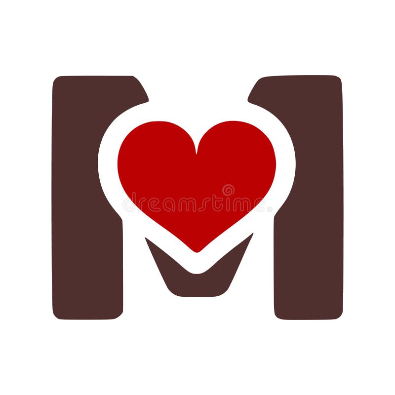 Letter m with heart symbol stock vector. Illustration of alphabet ...