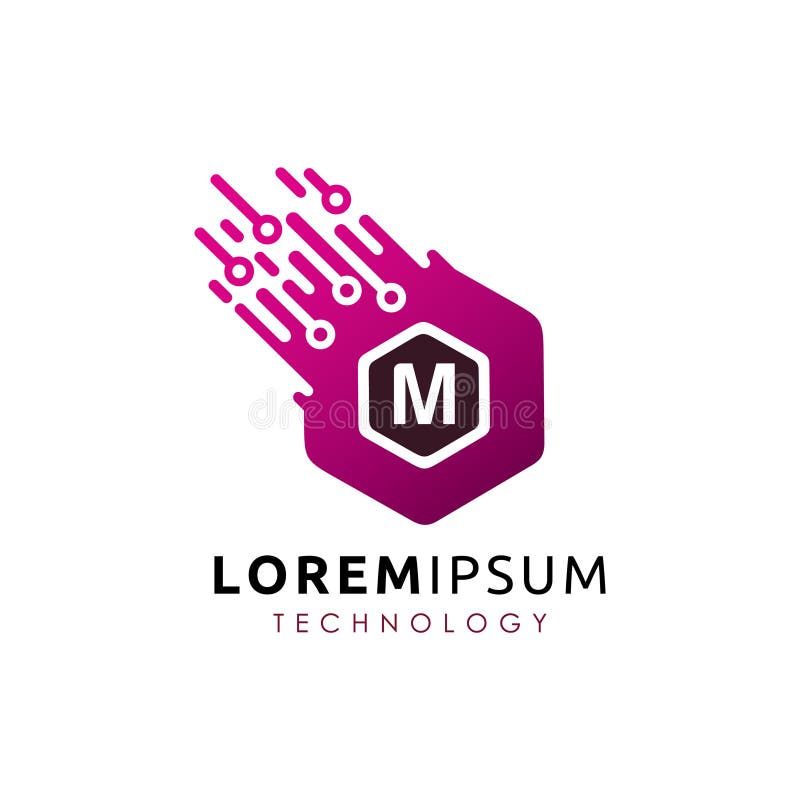Letter M Hexa Tech Logo Vector. Stock Illustration - Illustration of ...