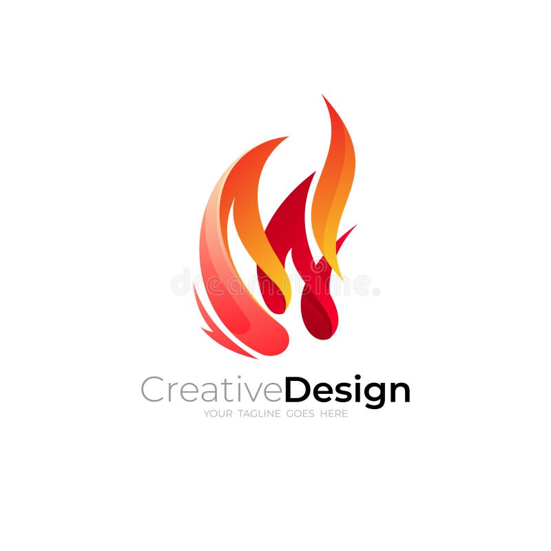 Letter M Logo with Fire Design Combination, Red Color Stock Vector ...