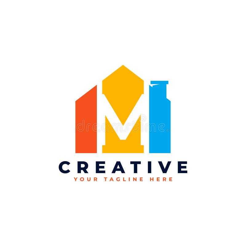 Letter M Logo. House Strip Shape with Negative Letter M Stock Vector ...