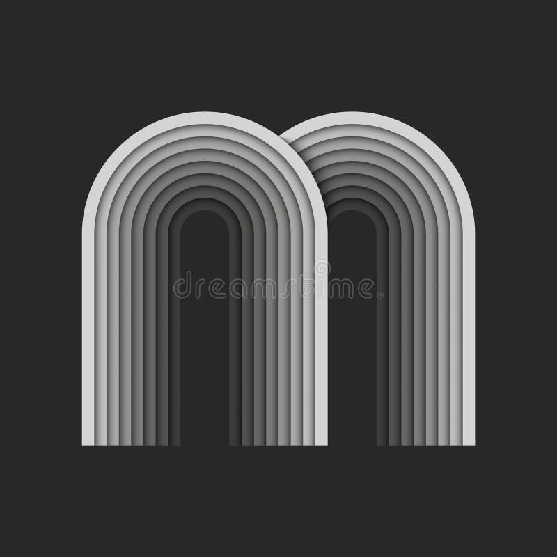 Letter M Logo Monogram Initial, 3d Layers Grey Gradient Parallel ...
