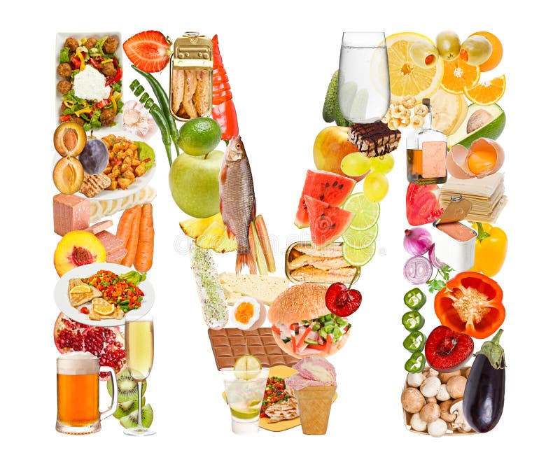 Letter M made of food stock illustration. Illustration of collage ...
