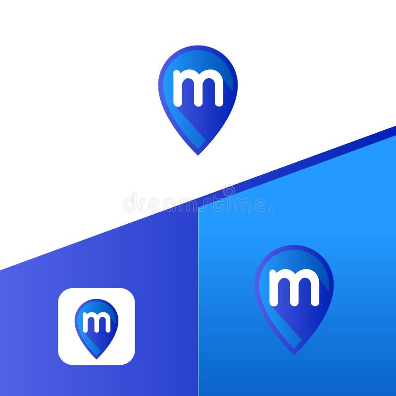 Letter M with Map Pointer Icon or Logo Design Template Elements Stock ...