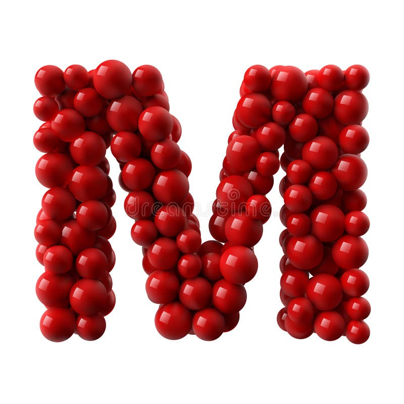 Letter M with Red Colored Shiny Balls. Realistic Vector Illustration ...
