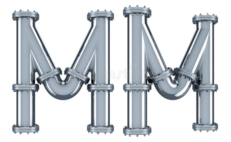 Letter M from Steel Pipes, 3D Rendering Stock Illustration ...