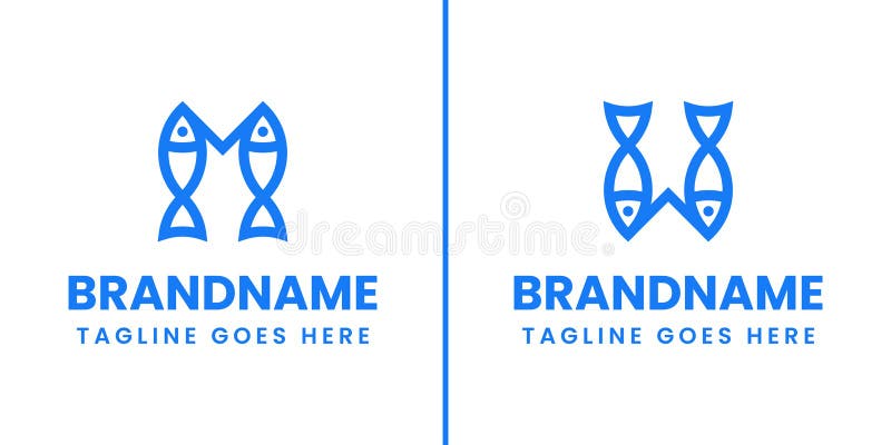 Letter M and W Fish Logo Set, Symbolizing Adaptability, Fluidity, and ...