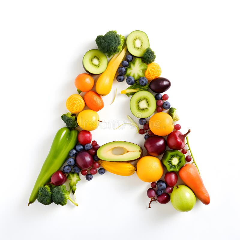 Letter Made of Fresh Fruits and Vegetables Isolated on White Stock ...
