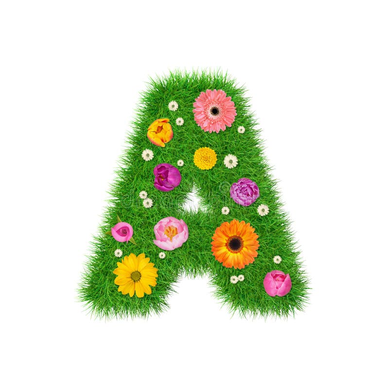 Letter a Made of Grass and Colorful Flowers, Spring Concept for Graphic ...