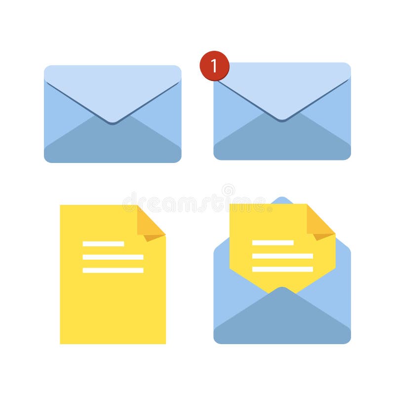 Letter in Mail Envelope in Blue Colors. Set of Vector Illustrations ...