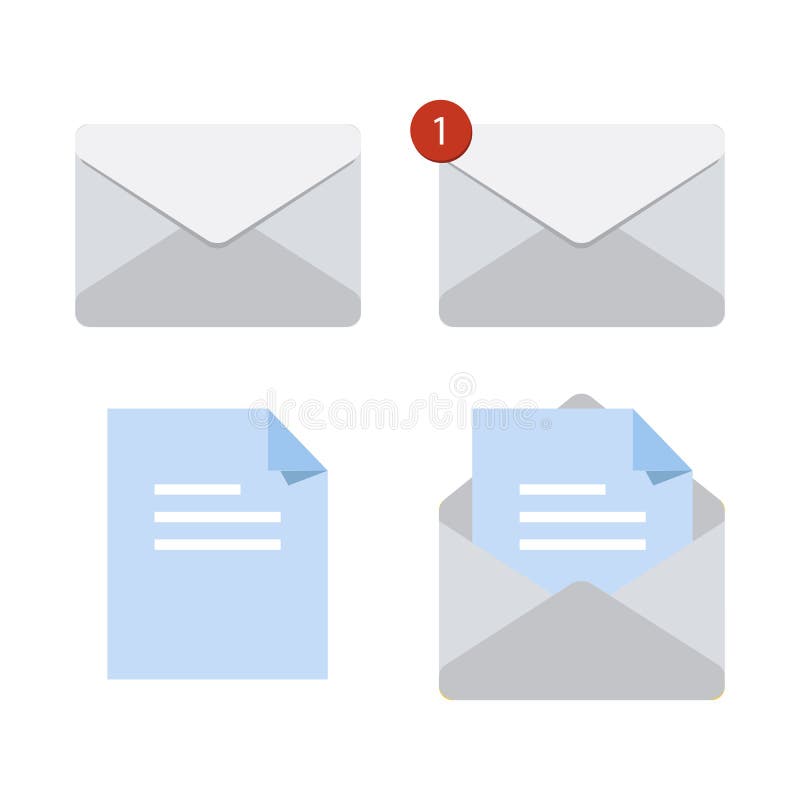 Letter in Mail Envelope. Set of Grey Icons or Vector Illustrations ...