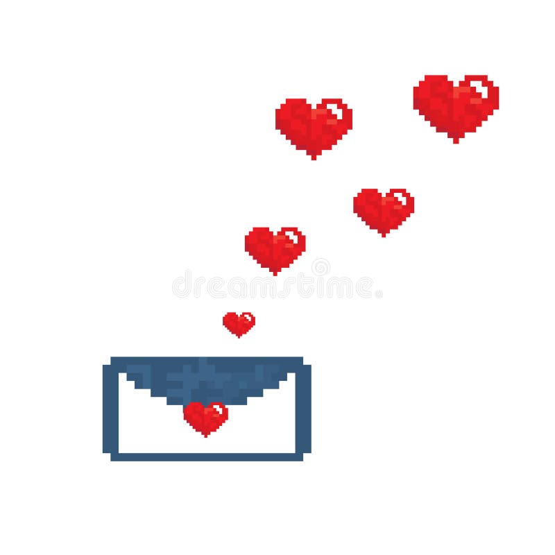 Letter Mail Flying Hearts Letter Pixels Art Style Stock Vector ...